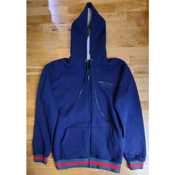 Gucci | Shirts | Gucci Sherpa Hood Cotton Full Zip Interlocking G ...